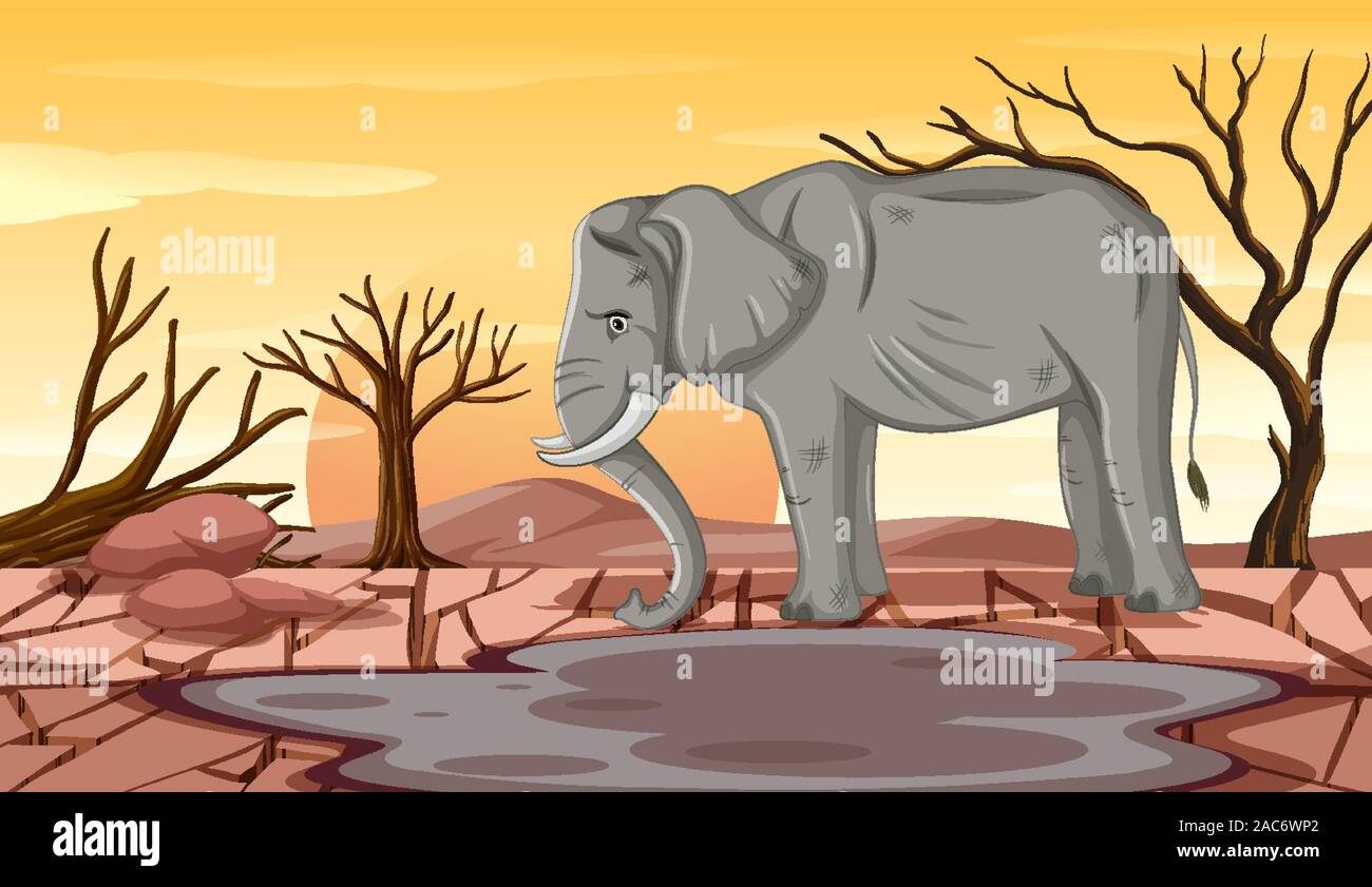 Deforestation scene with skinny elephant illustration Stock Vector ...