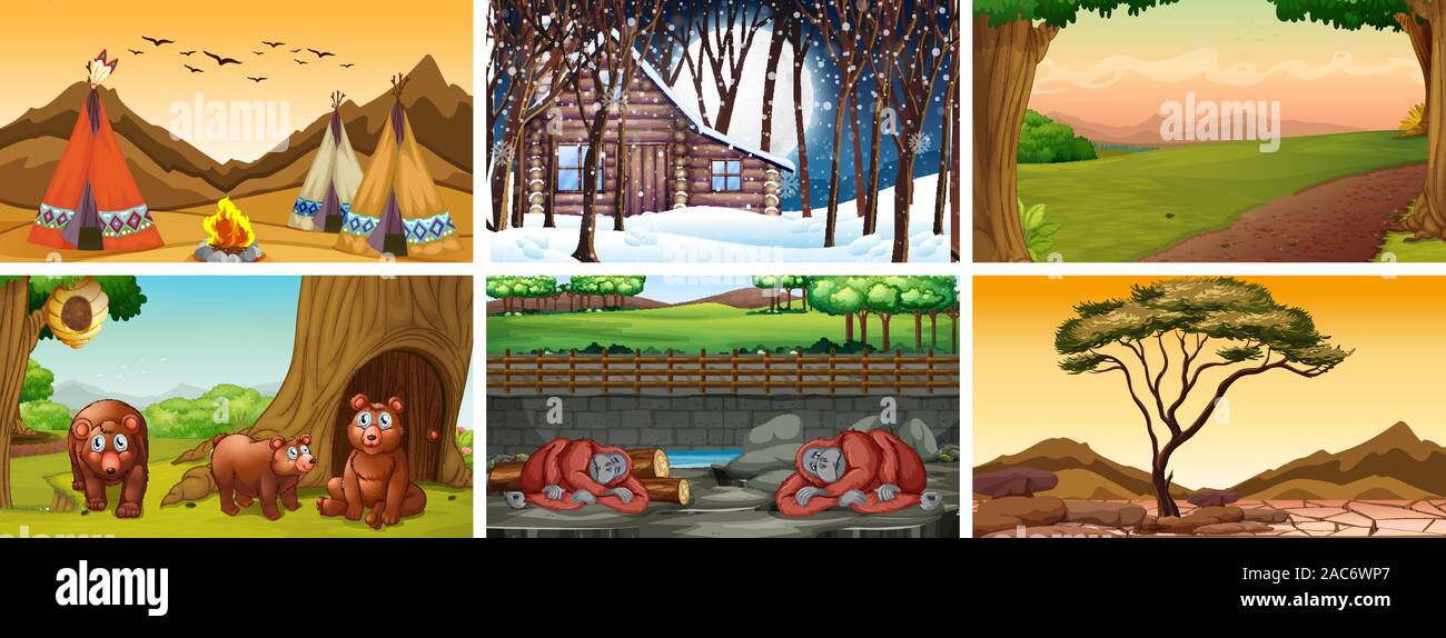 Six scenes with wild animals illustration Stock Vector Image & Art - Alamy