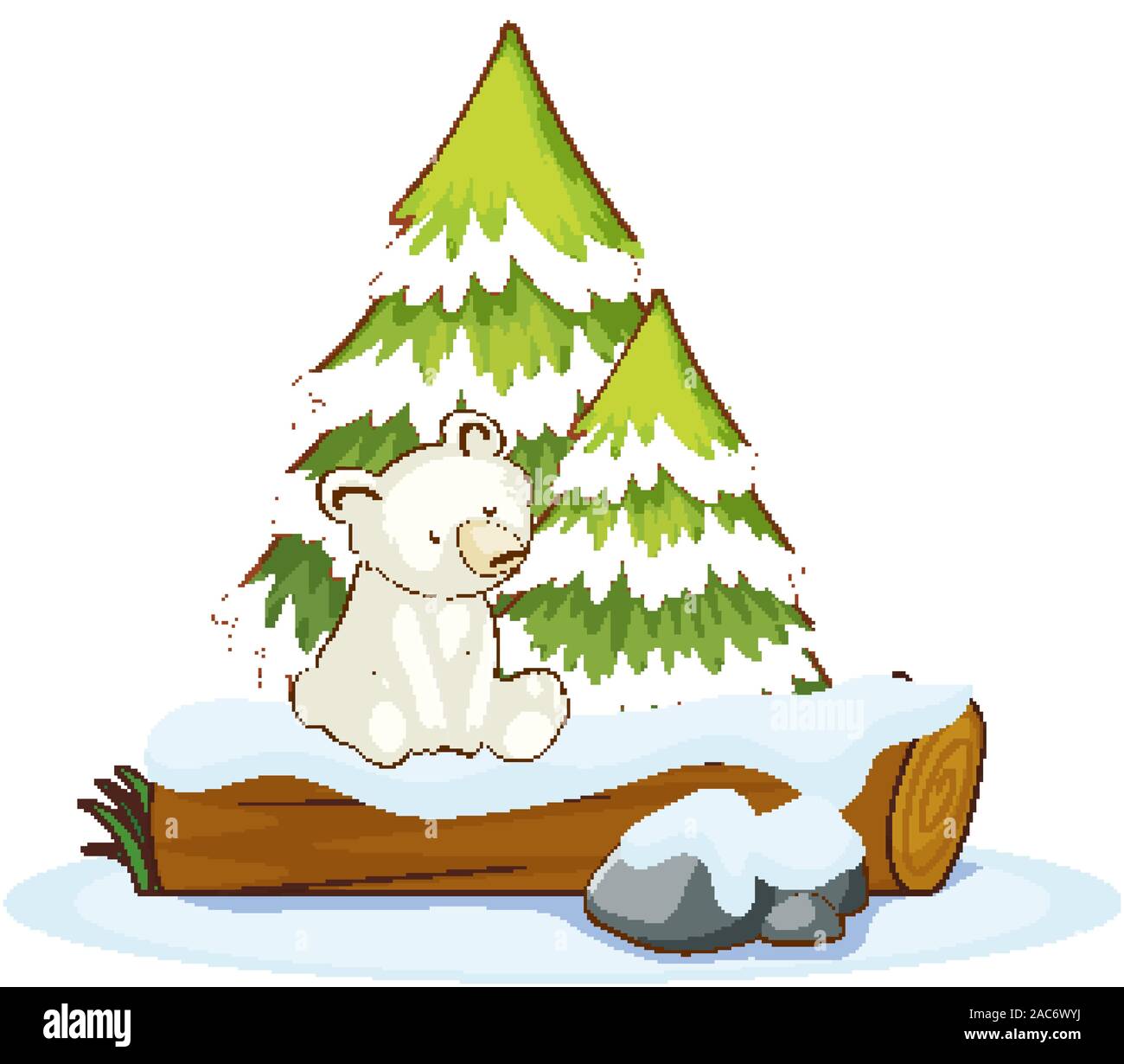 Little polar bear on log illustration Stock Vector Image & Art - Alamy