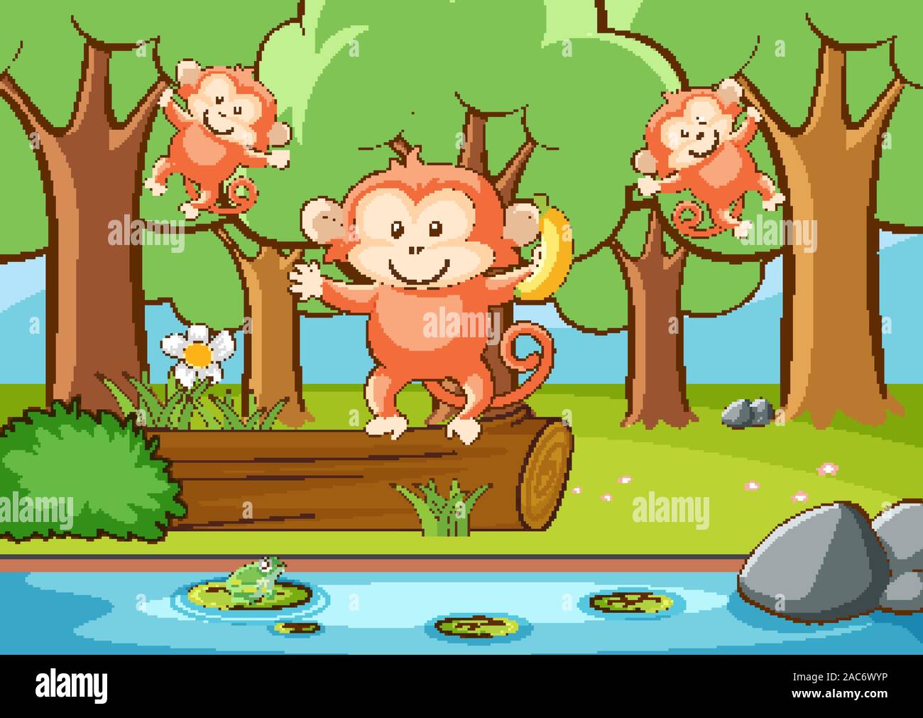 Scene with monkeys in the forest illustration Stock Vector Image & Art ...