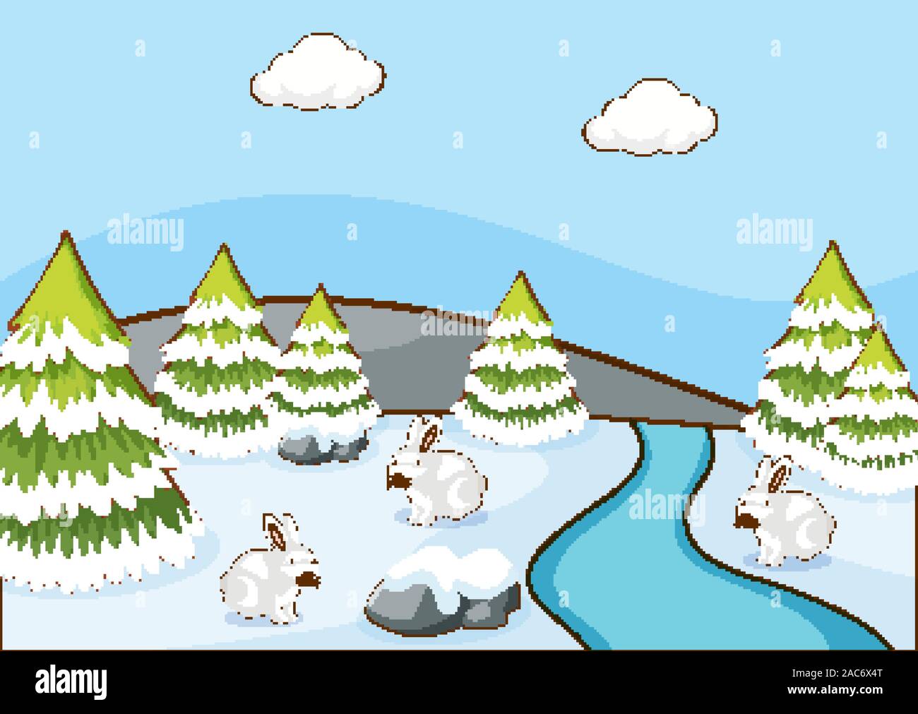 Scene with rabbits in winter illustration Stock Vector Image & Art - Alamy