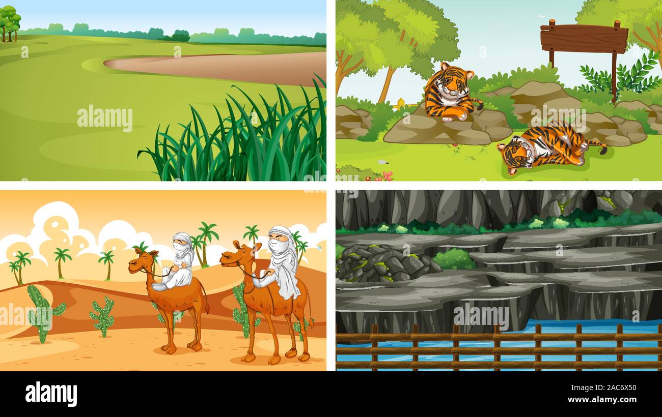 Four different scenes of nature illustration Stock Vector Image & Art ...