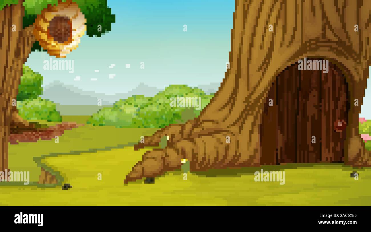 Background scene with house in the tree illustration Stock Vector Image ...