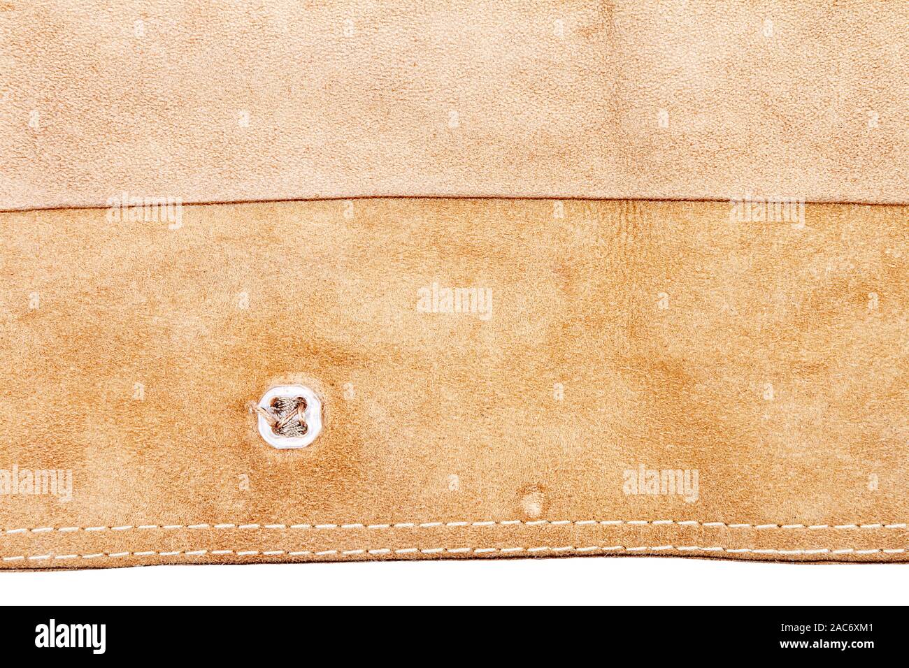 Piece of brown leather isolated on white background. Back side Stock ...