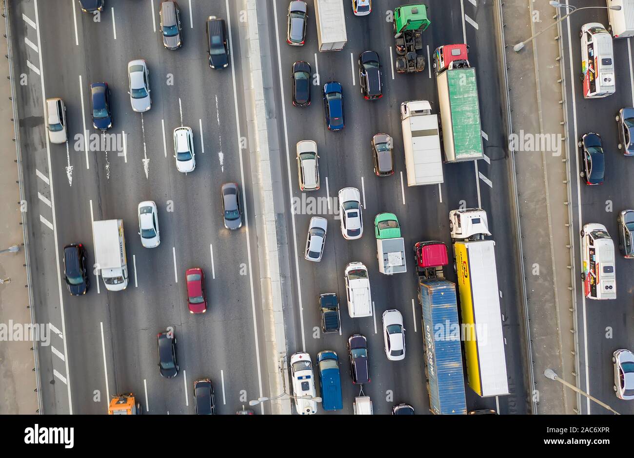 View from the air on the movement of cars on the overpasses at the ...