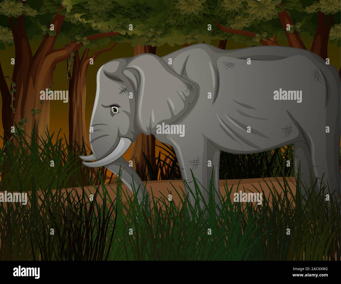Skinny elephant in dark forest illustration Stock Vector Image & Art ...