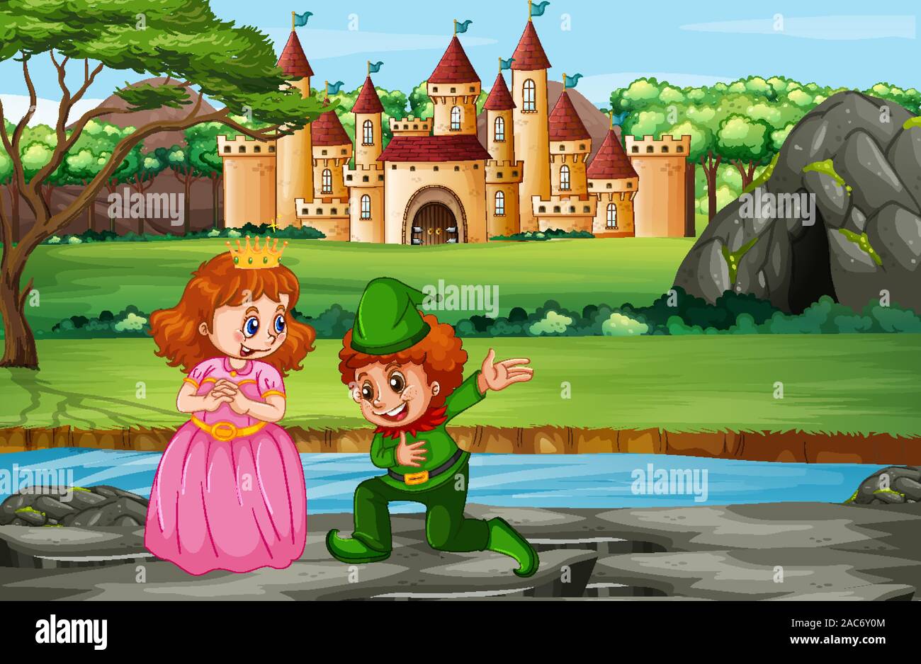 Scene with prince and princess at the castle illustration Stock Vector ...