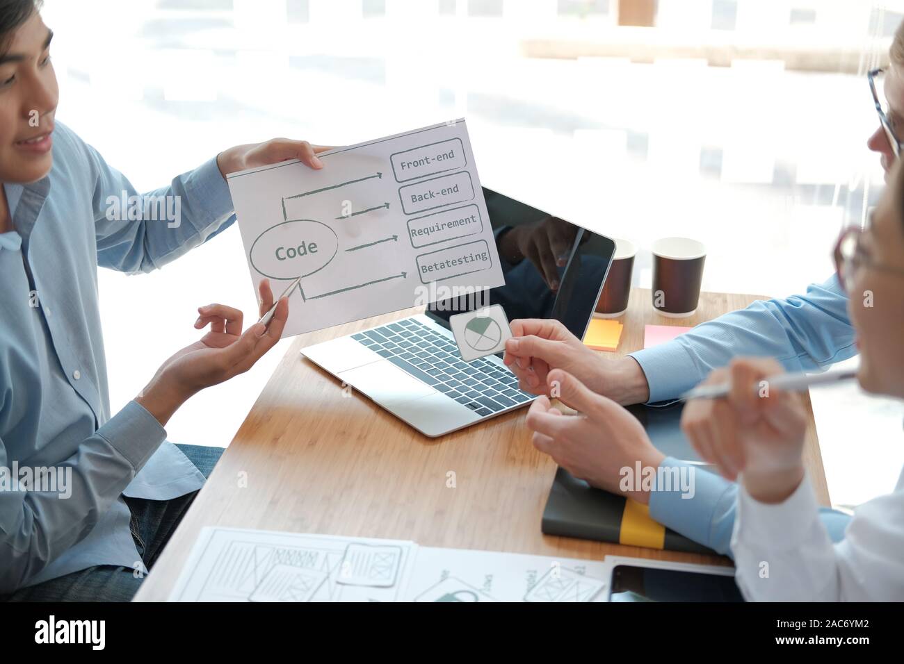user experience UX designer designing web on smart phone layout. UI ...