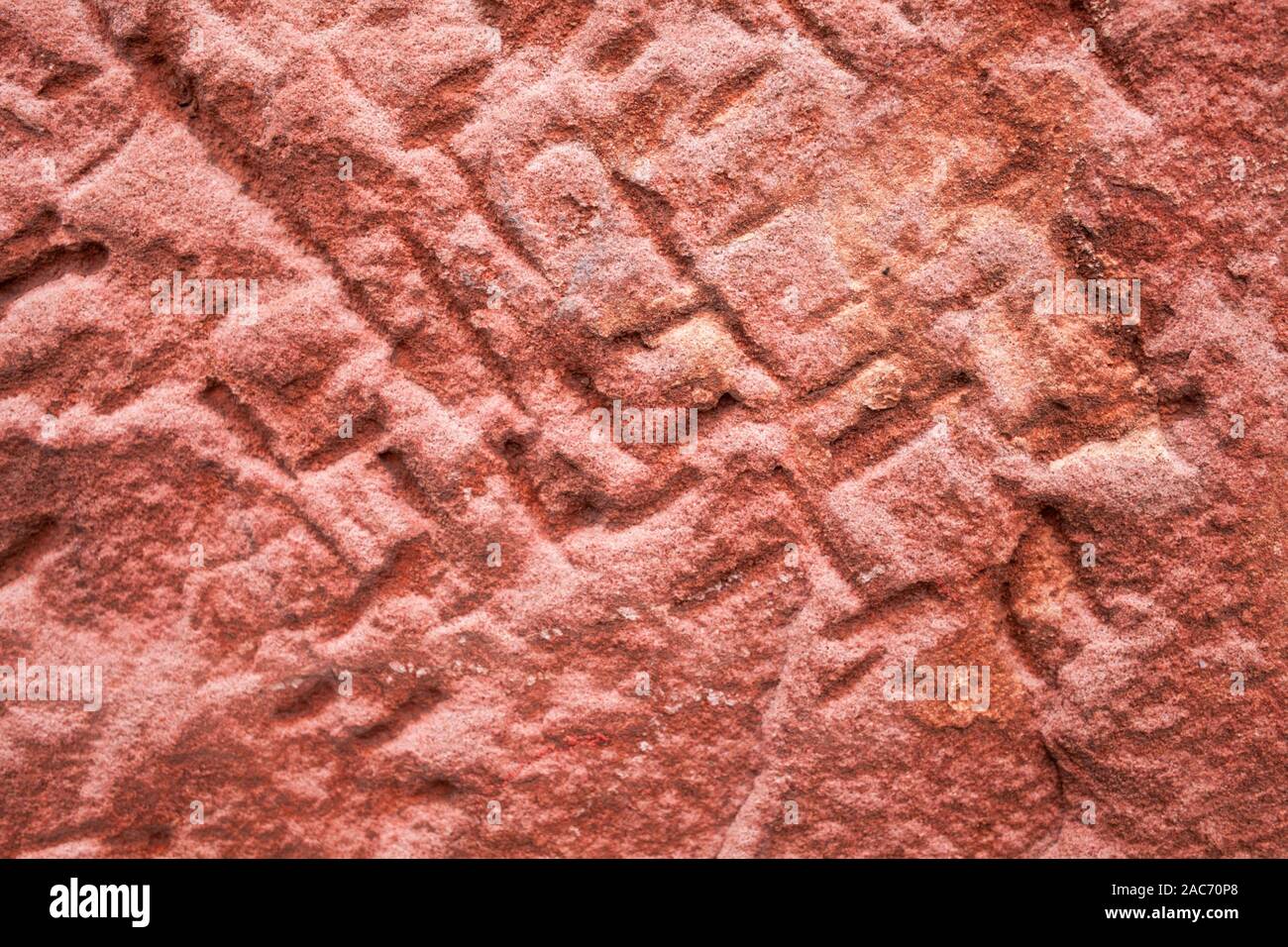 Red rough brick texture closeup horizontal background, detailed coral ...