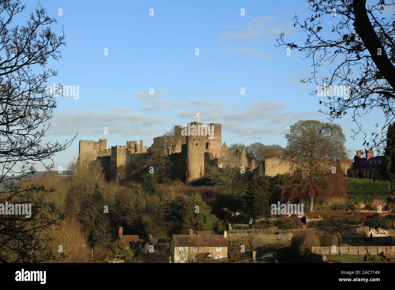 Ludlow castle seen from Whitcliffe common, Ludlow, Shropshire, England ...