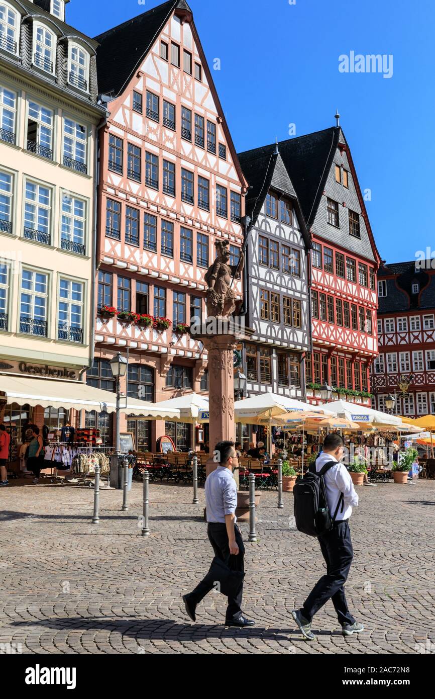 Historic buildings and facades at Römerberg square, a landmark heritage ...