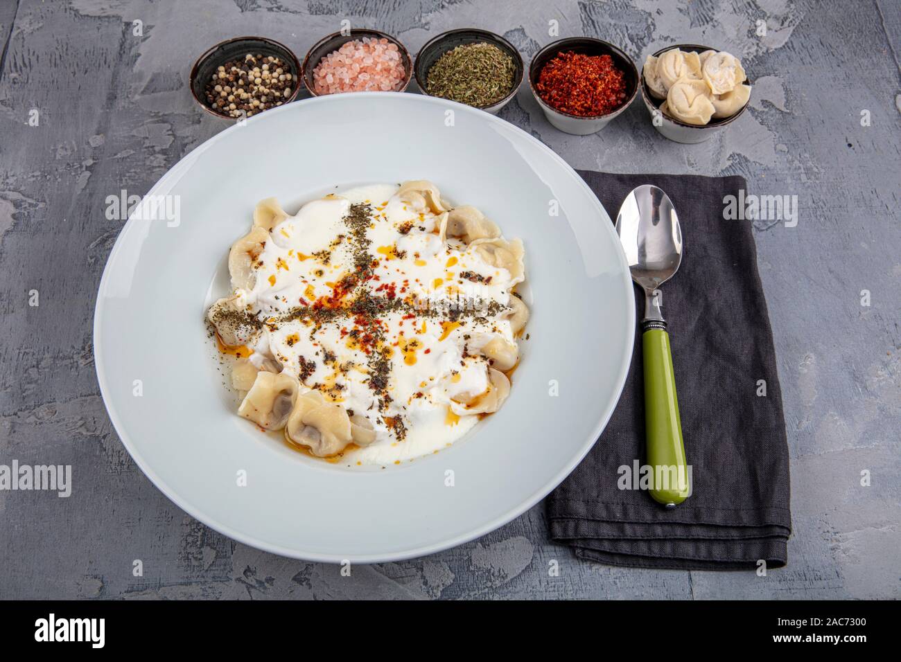 Perfect Turkish Ravioli and Chili Peppers Fried in Butter. Homemade ...