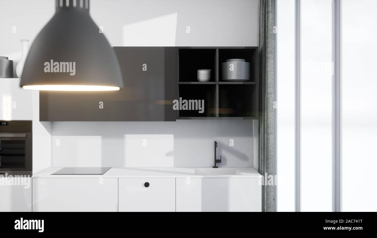 Modern design living room interior with beautiful view . 3D rendering ...