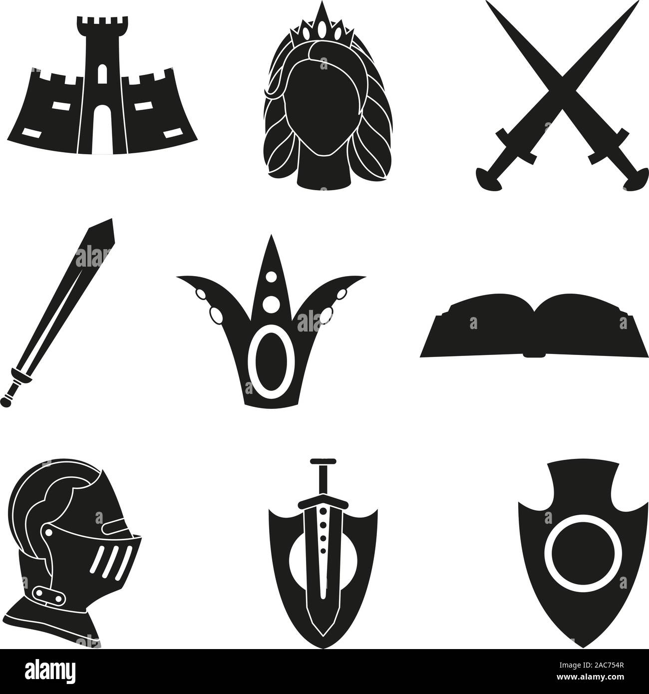 9 black and white fairytale elements. Medieval festival props. Fairy ...