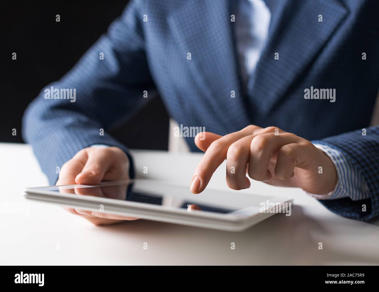Male hand touching screen of digital tablet Stock Photo - Alamy