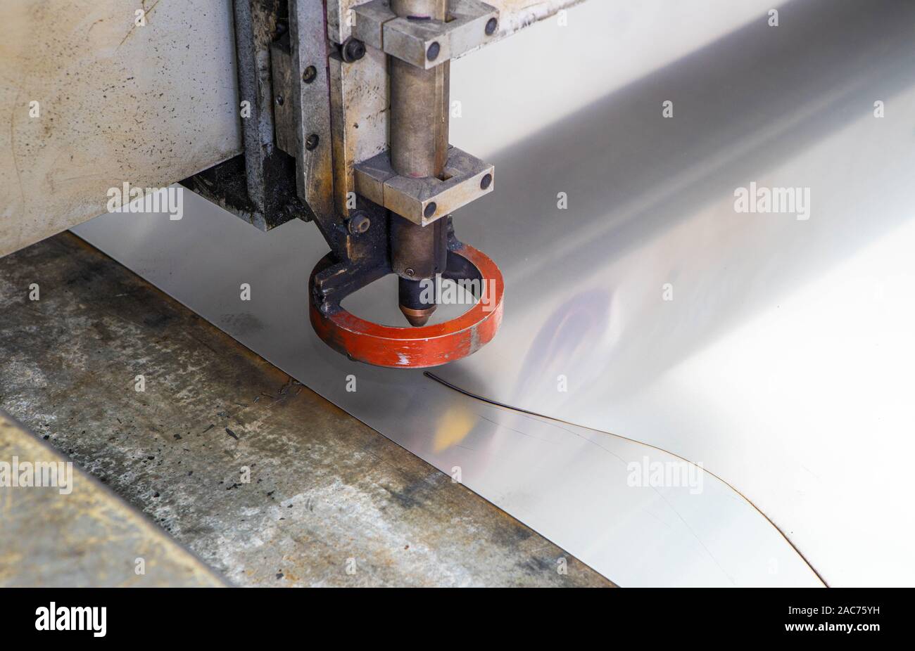 Close-up of metal processing machine. Plasma metal cutting. Production ...