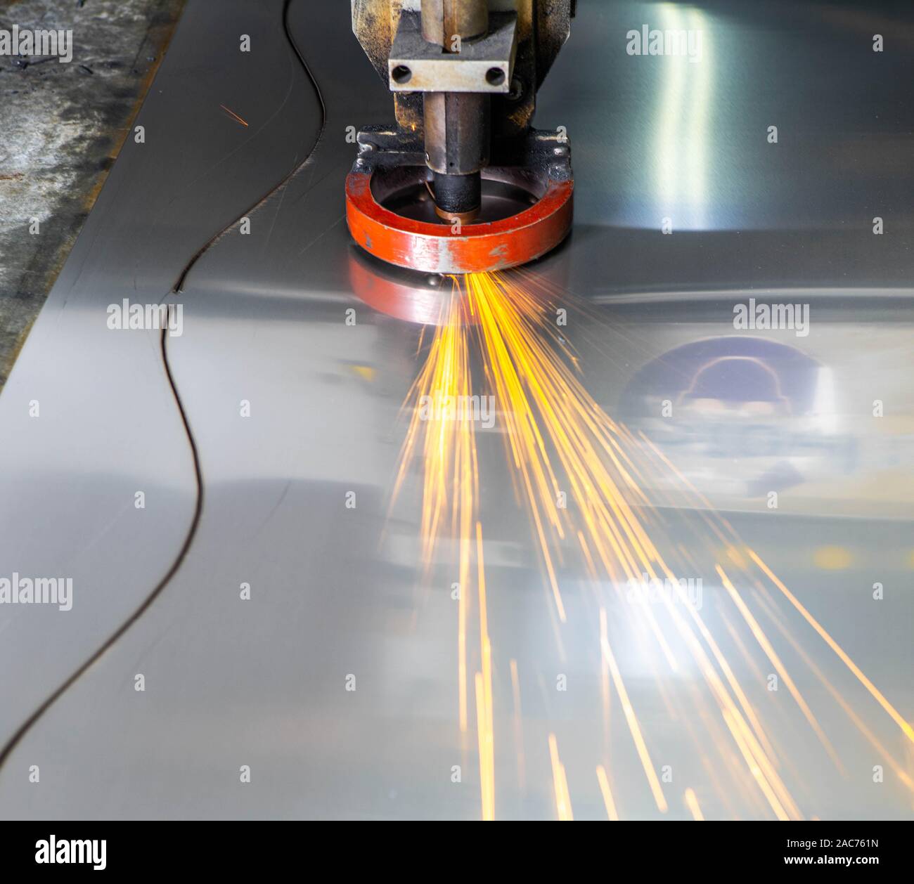 CLose-up of working metal processing machine. Plasma metal cutting ...