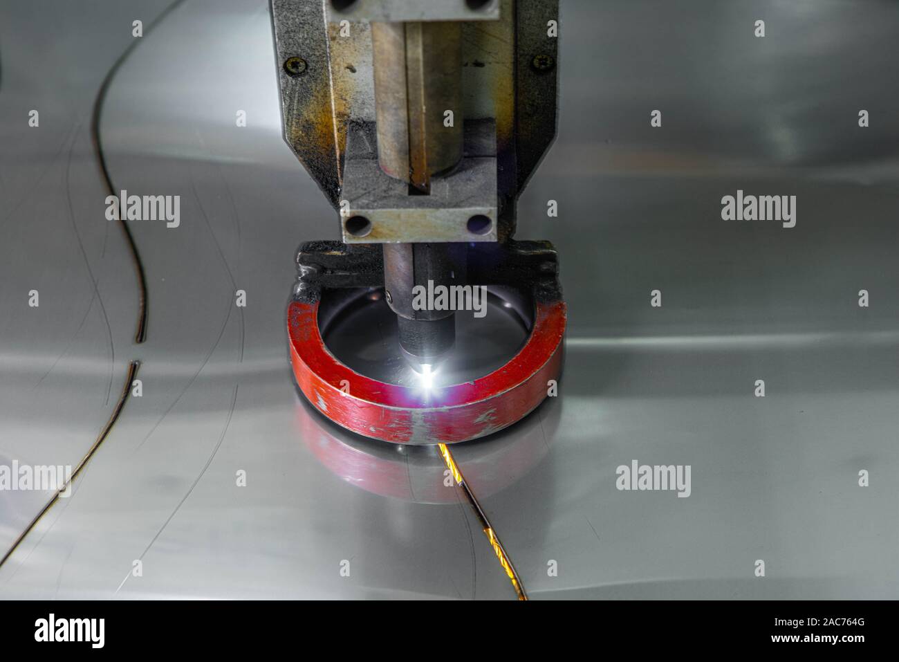 Close-up of metal processing machine. Plasma metal cutting. Production ...