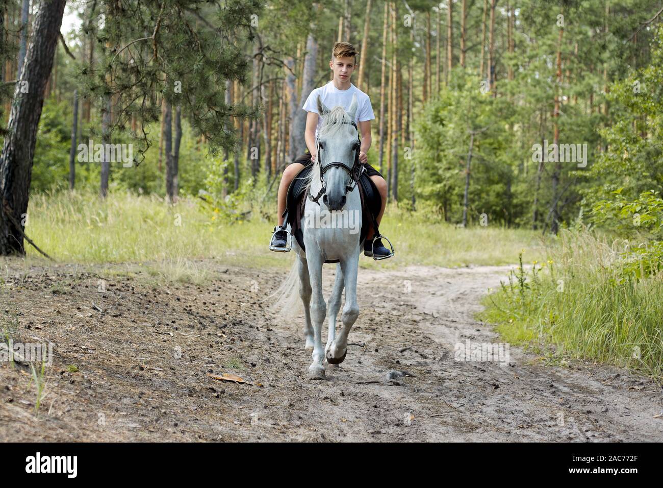 Teen boy riding horse hi-res stock photography and images - Alamy