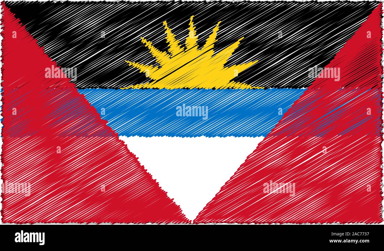 Vector Drawing of Sketch Style Antigua and Barbuda Flag Stock Vector ...