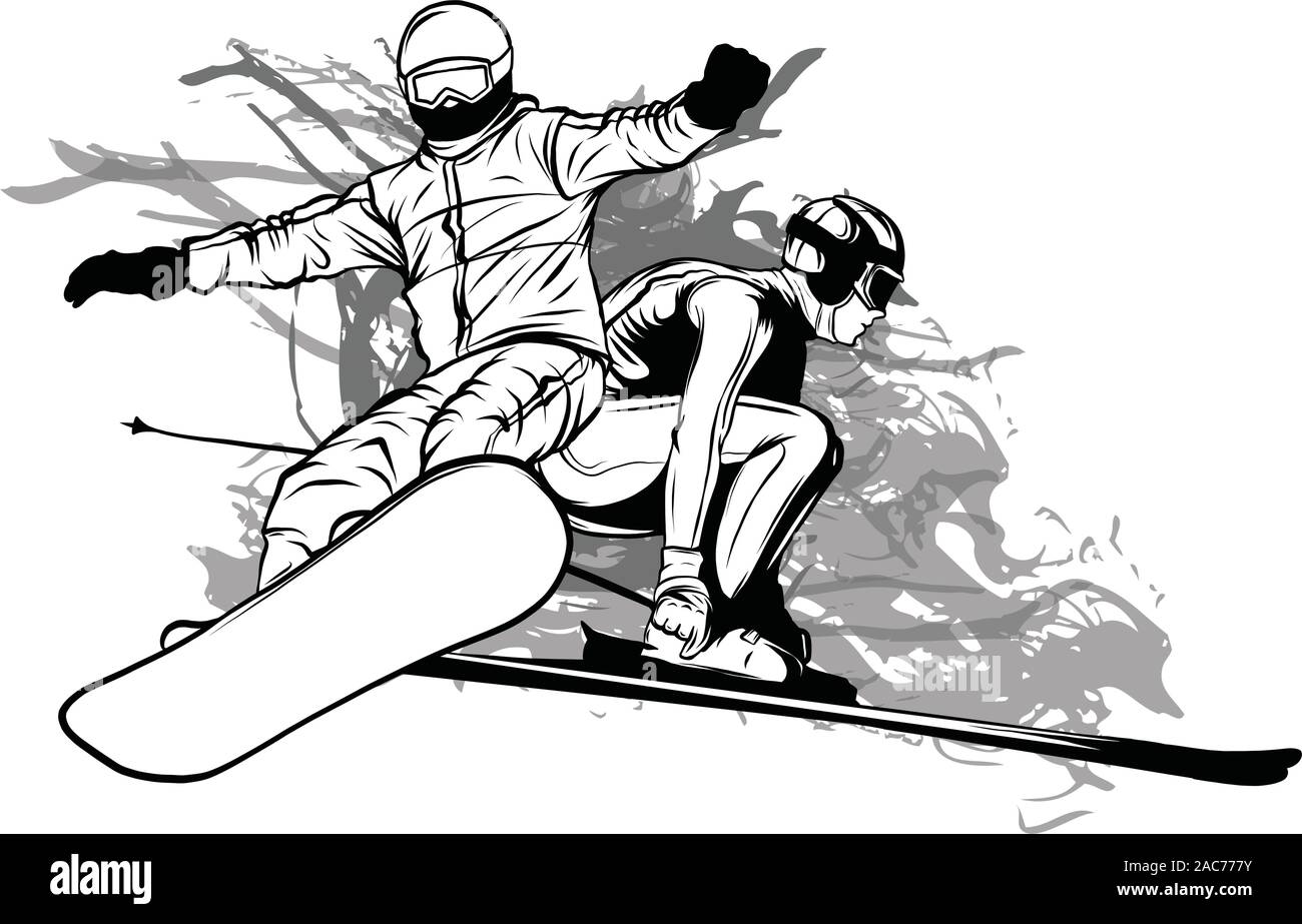 collection of sport snowboard, skiers vector illustration Stock Vector ...