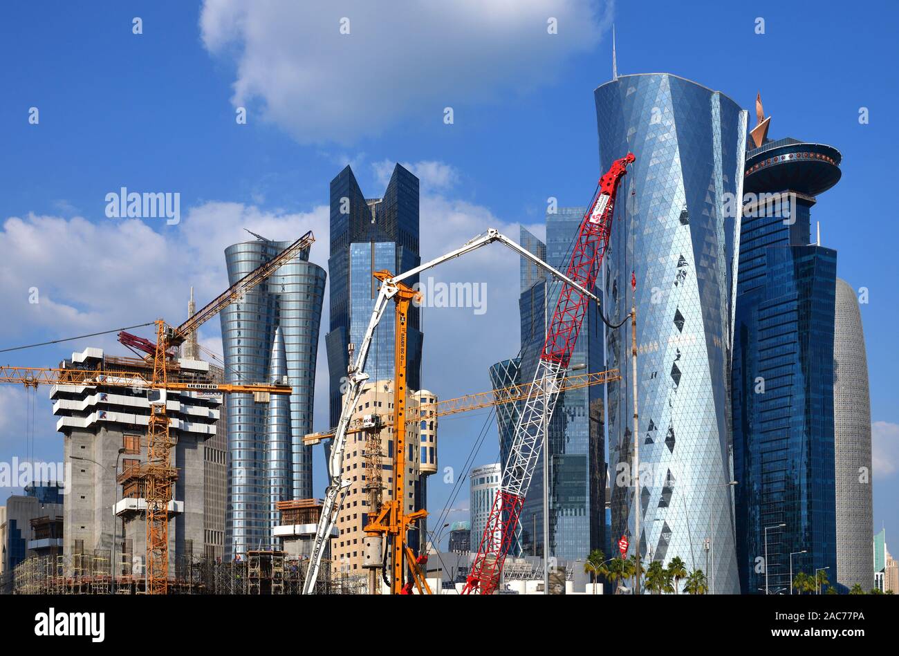 Doha, Qatar - Nov 29. 2019. Different construction equipment against ...