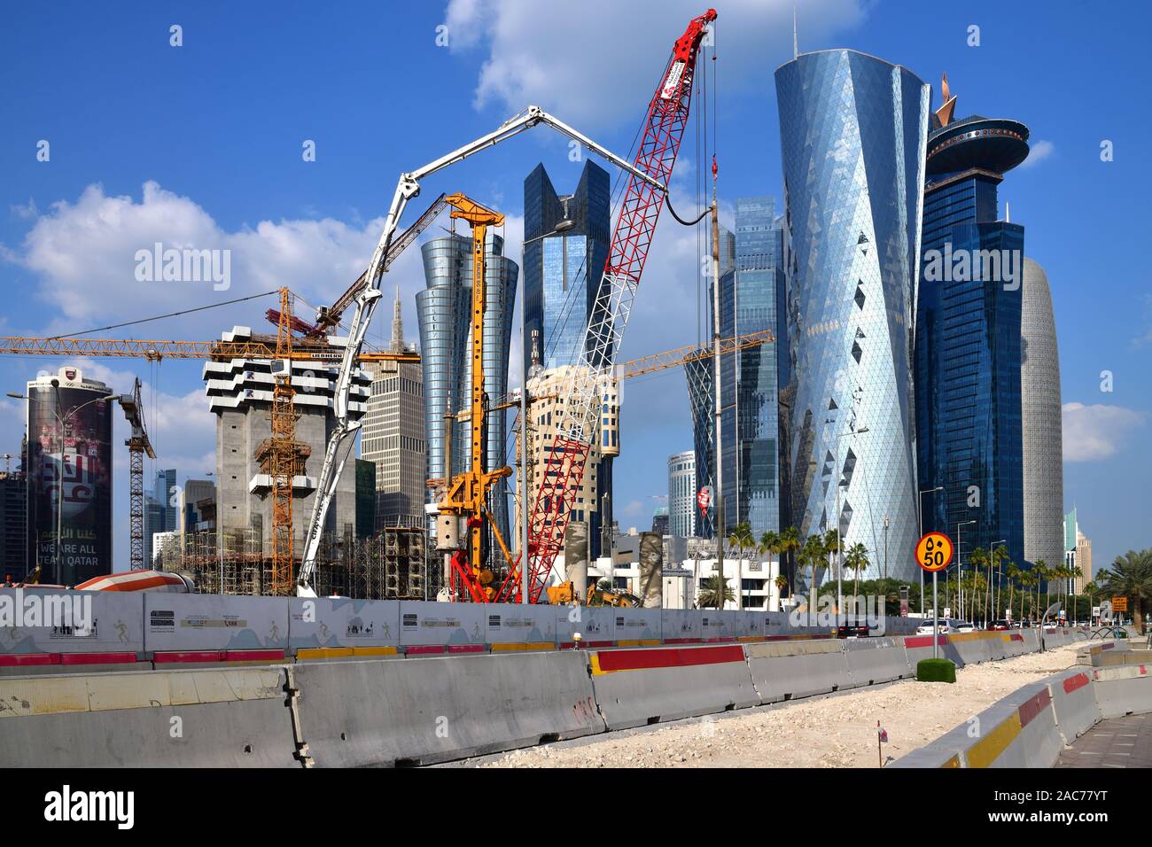 Doha, Qatar - Nov 29. 2019. construction site in front of downtown ...