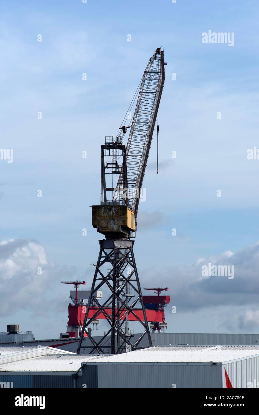 Detail of a crane cabin on a port Stock Photo - Alamy