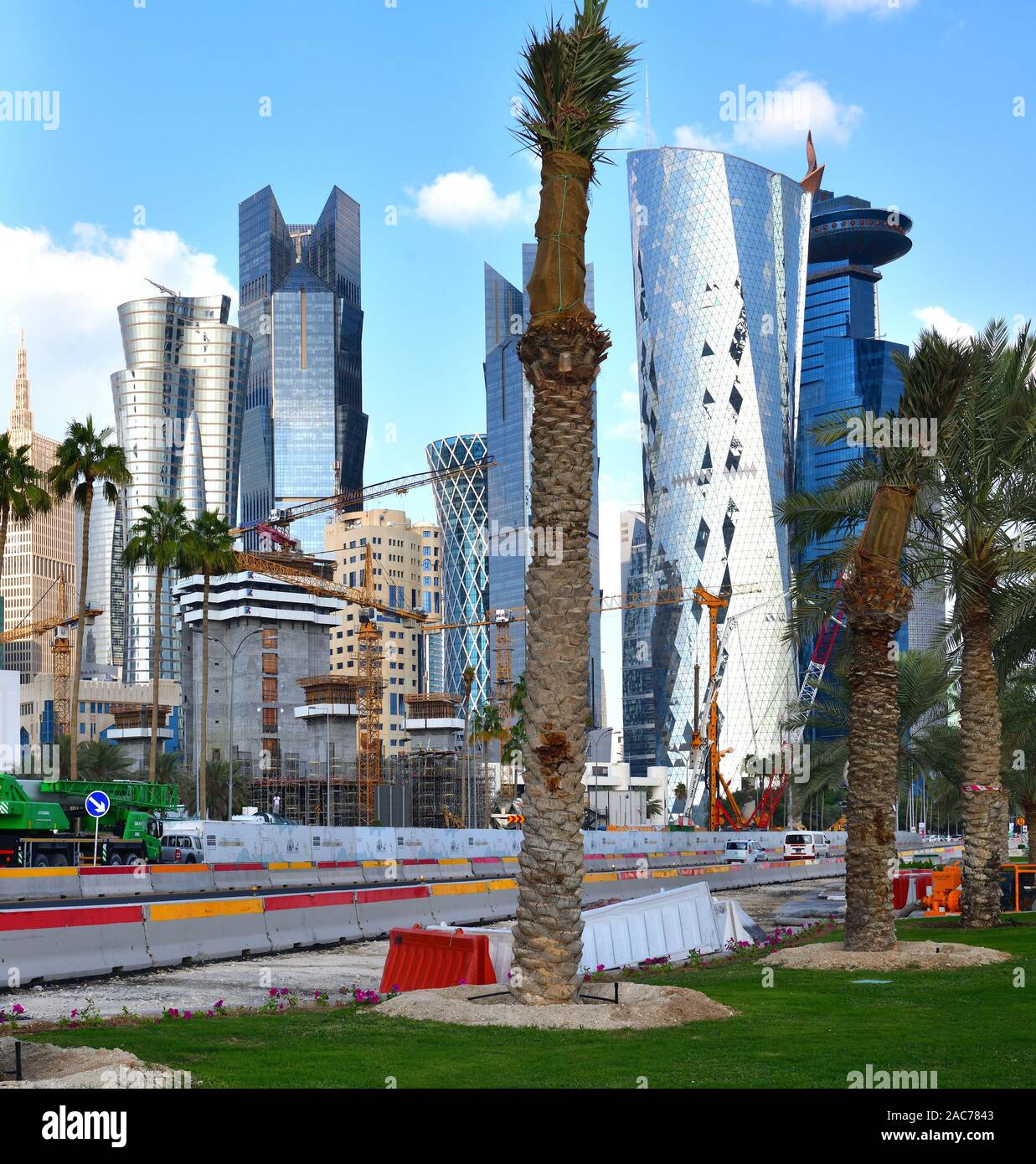 Doha, Qatar - Nov 29. 2019. construction site in front of downtown ...