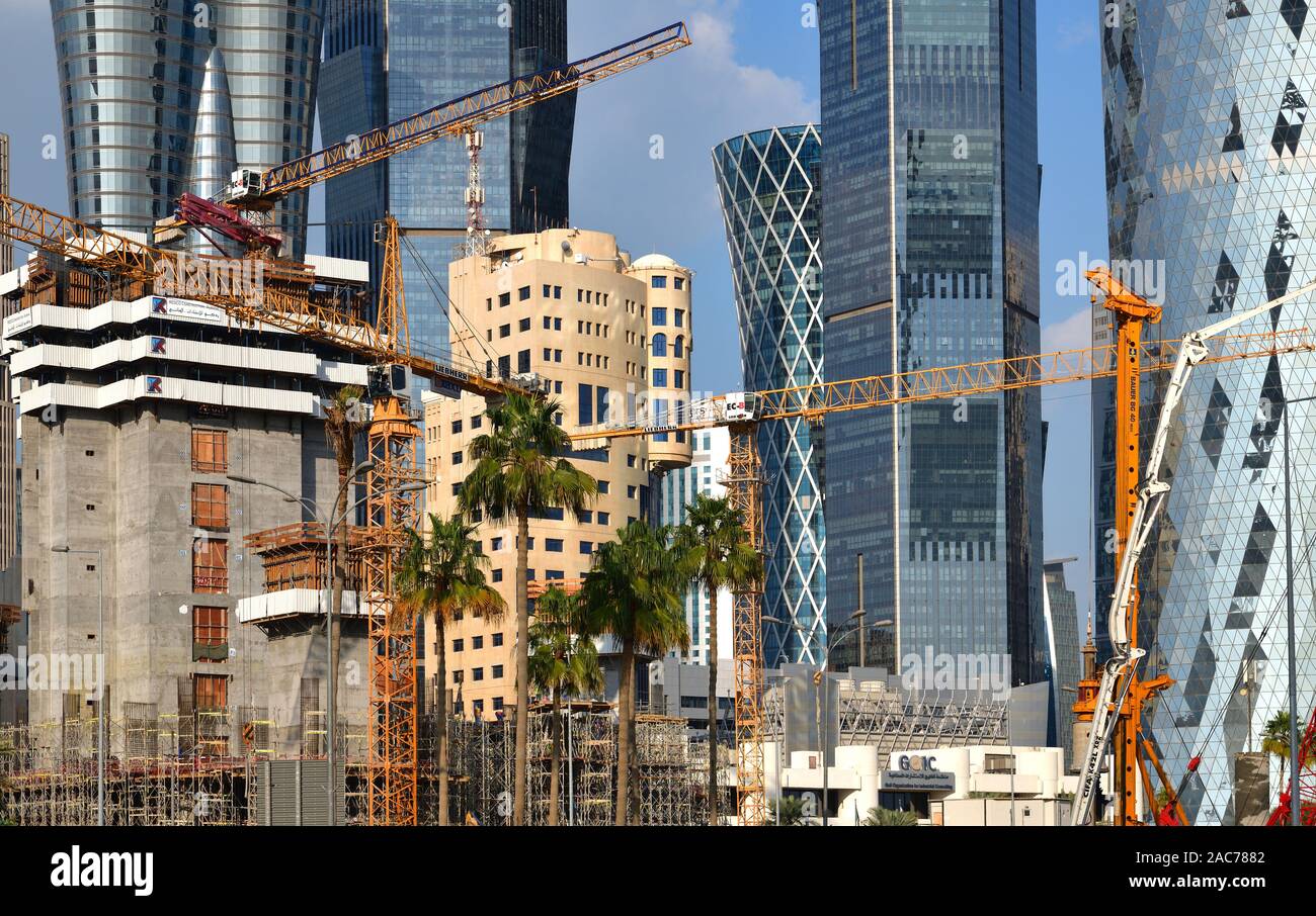 Doha, Qatar - Nov 29. 2019. construction site in front of downtown ...