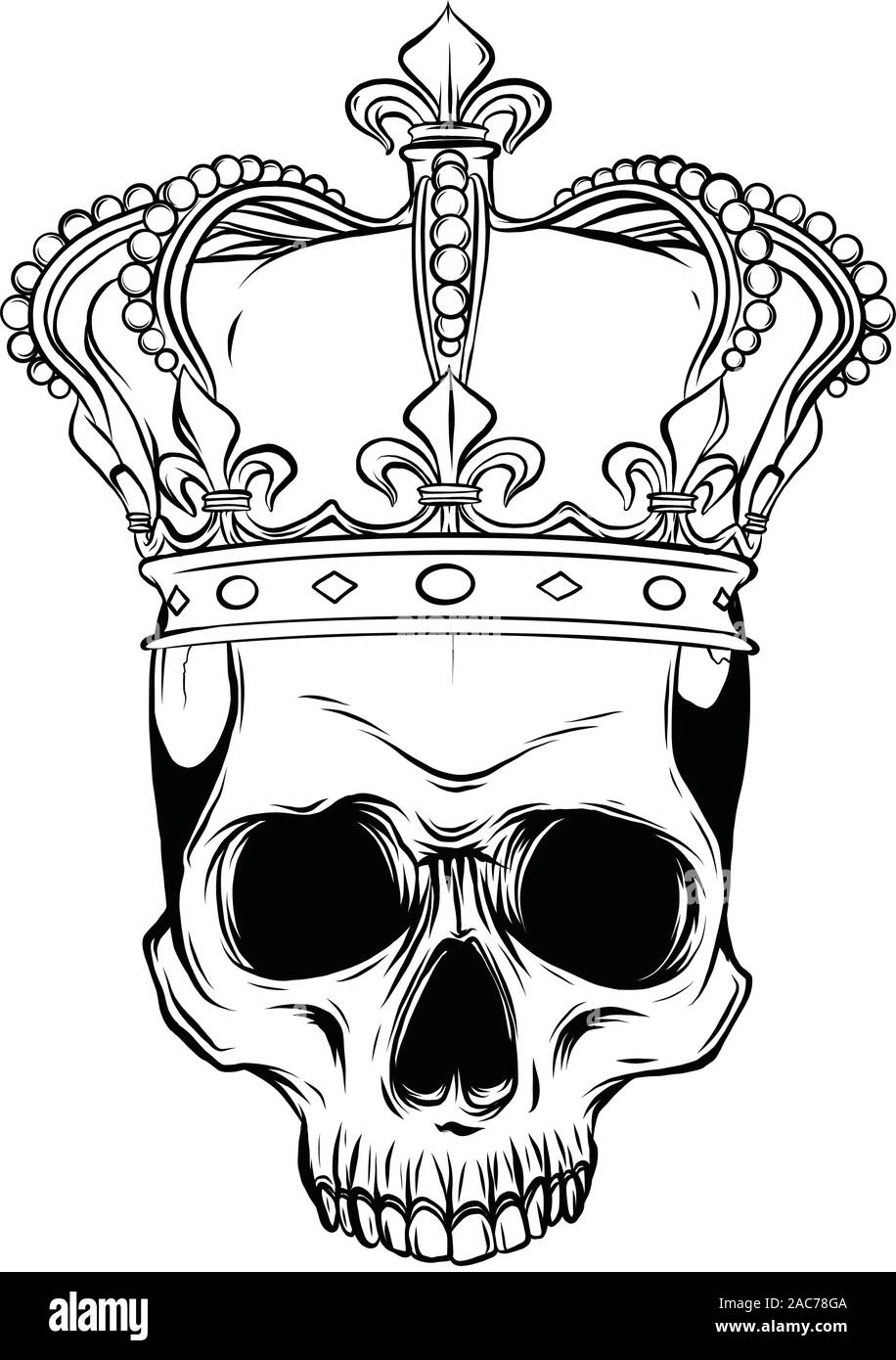 Hand drawn king skull wearing crown. Vector illustration Stock Vector ...
