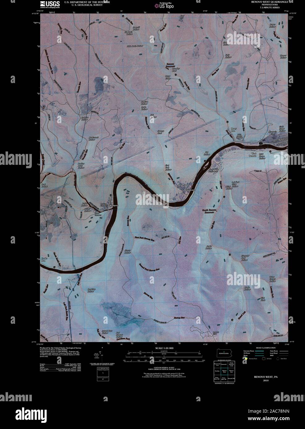 USGS TOPO Map Pennsylvania PA Renovo West 20100615 TM Inverted ...