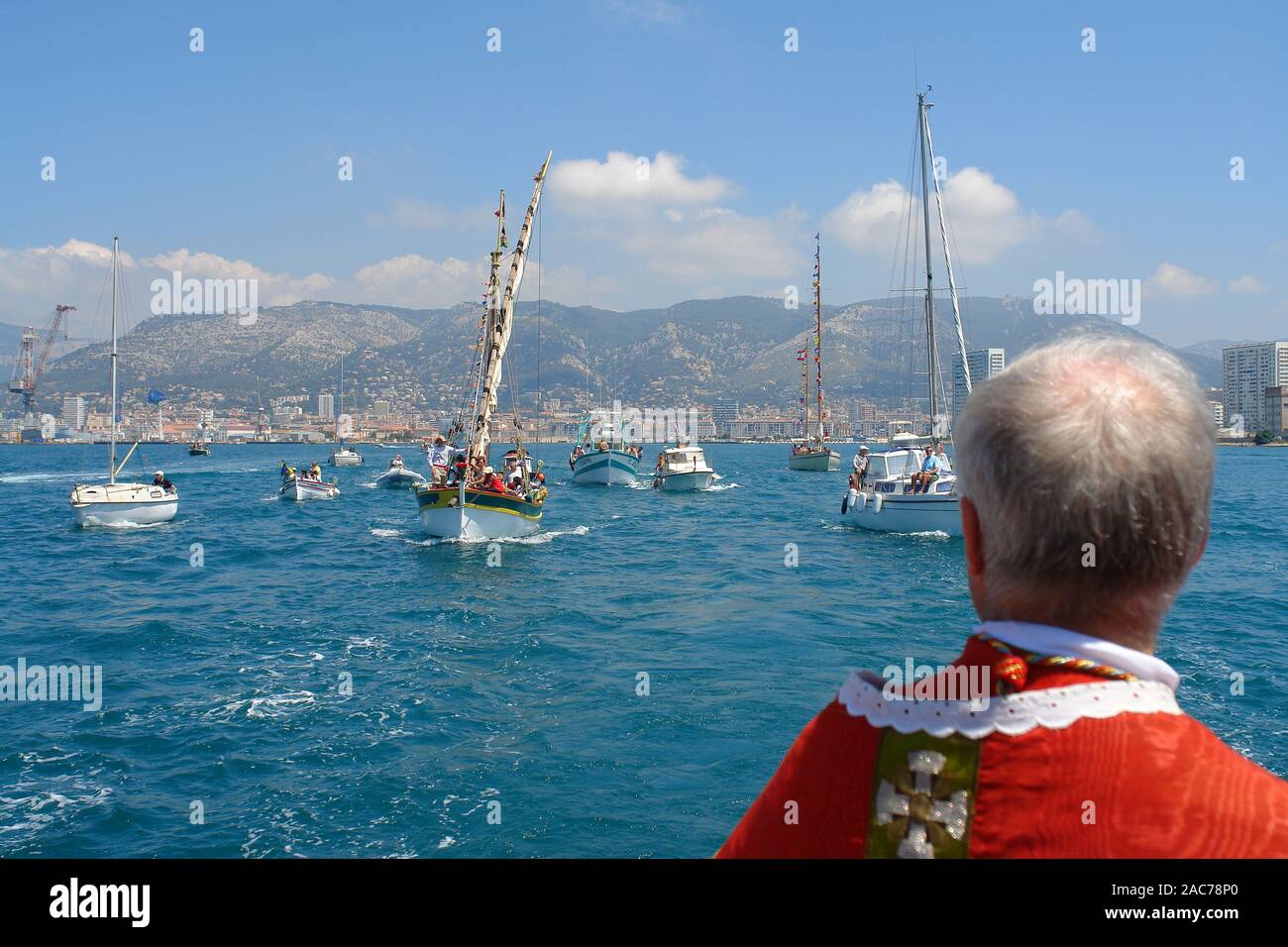 Blessing at sea of St. Peter, patron saint of fishermen in the harbor ...