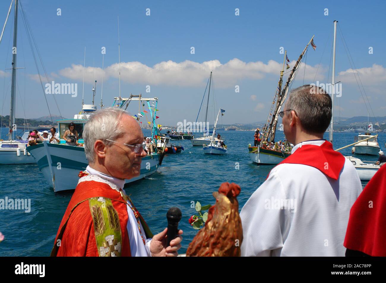 Blessing at sea of St. Peter, patron saint of fishermen in the harbor ...