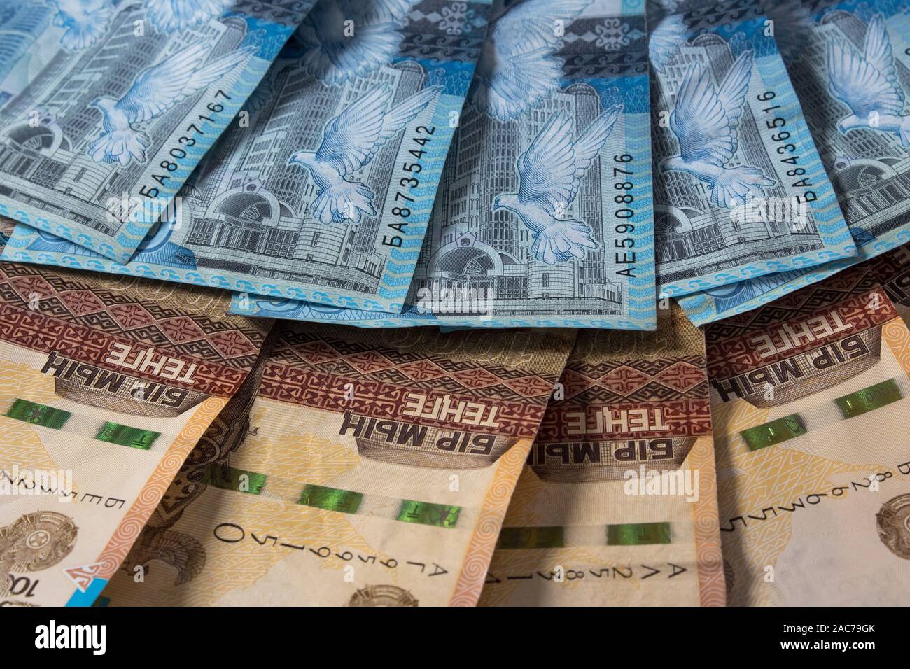 Paper banknotes tenge KZT. Tenge is the national currency of Kazakhstan ...