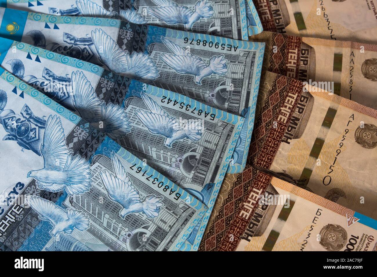 Paper banknotes tenge KZT. Tenge is the national currency of Kazakhstan ...