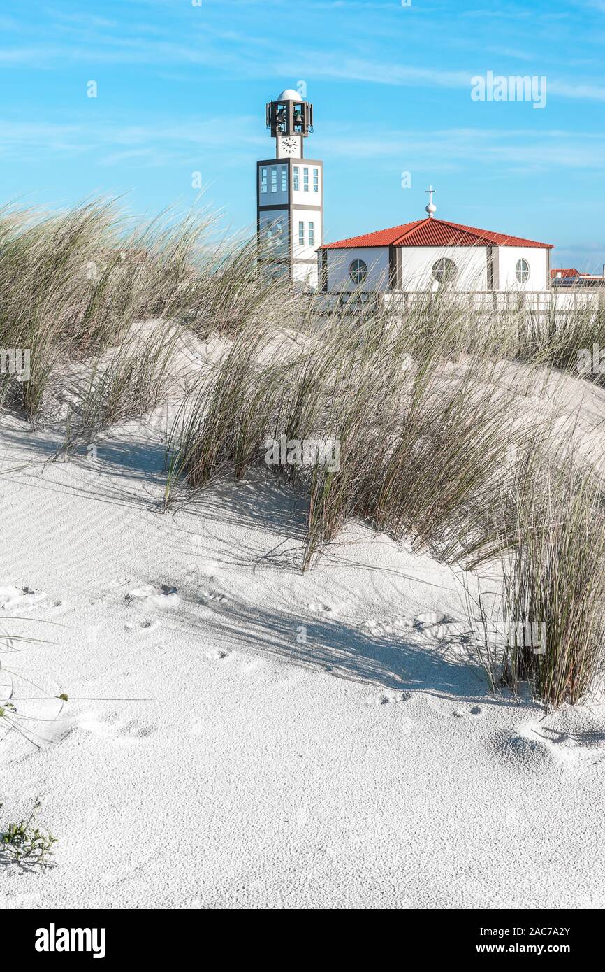 Catholic temple on the beach of the Atlantic Ocean in a tourist spot ...