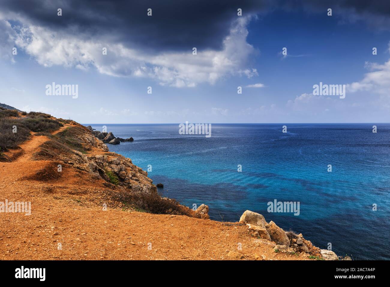 Mediterranean Sea coast of Malta island, the largest in Maltese ...