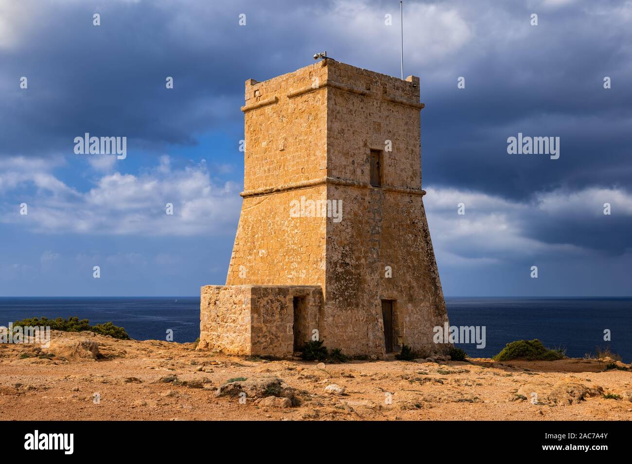 Ghajn Tuffieha Tower in Malta island. Coastal watchtower by the ...