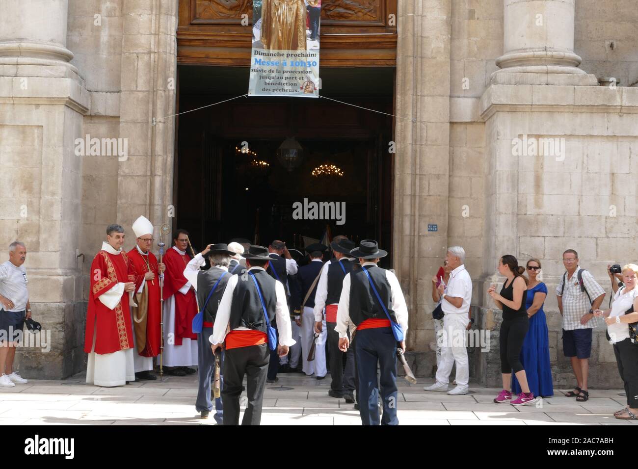 Blessing in the cathedral by the bishop of the statue of St Peter the ...