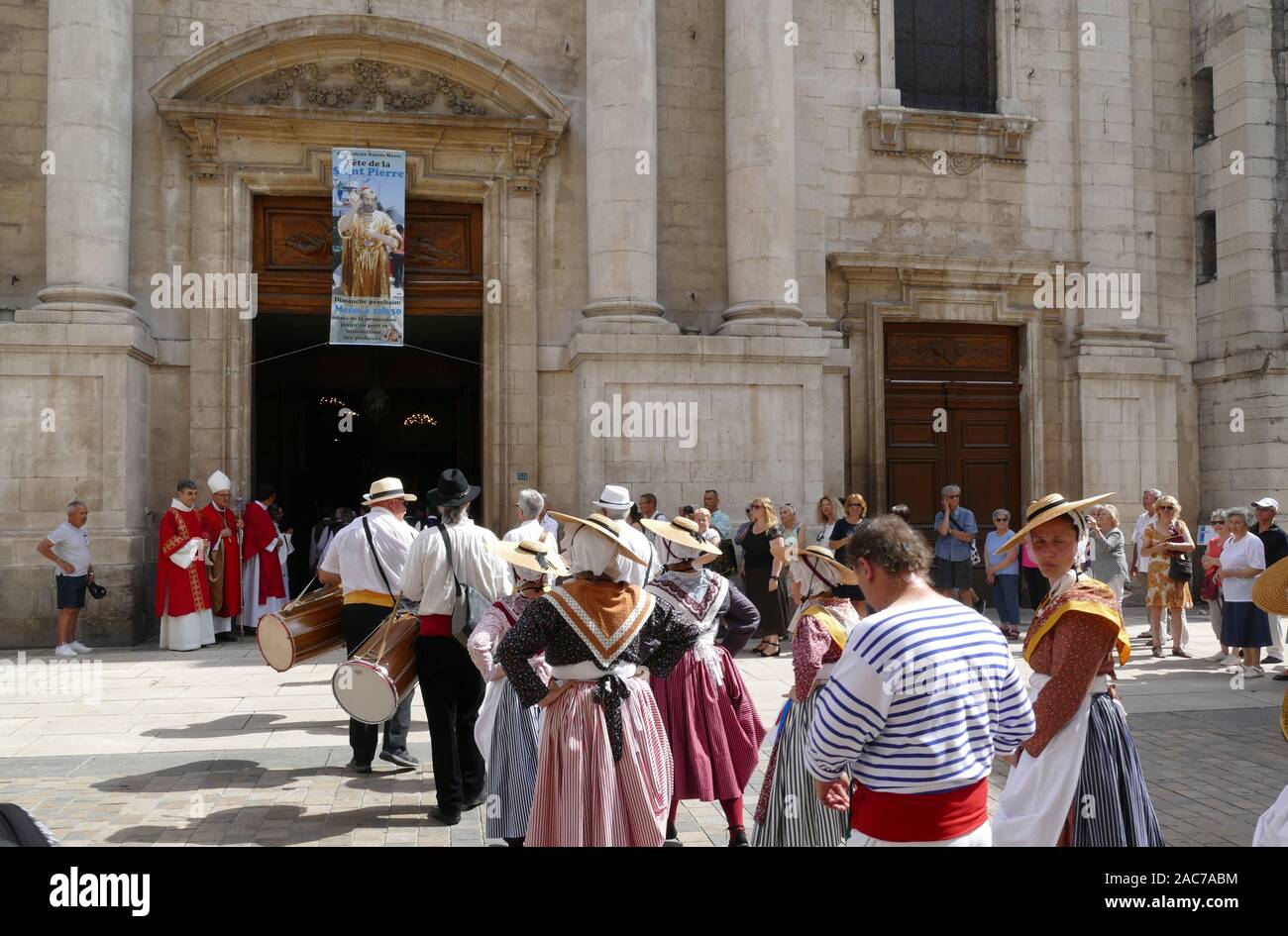 Blessing in the cathedral by the bishop of the statue of St Peter the ...