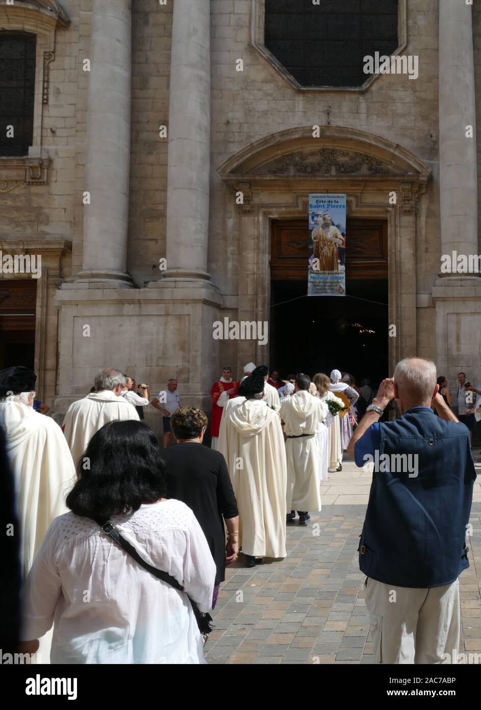 Blessing in the cathedral by the bishop of the statue of St Peter the ...