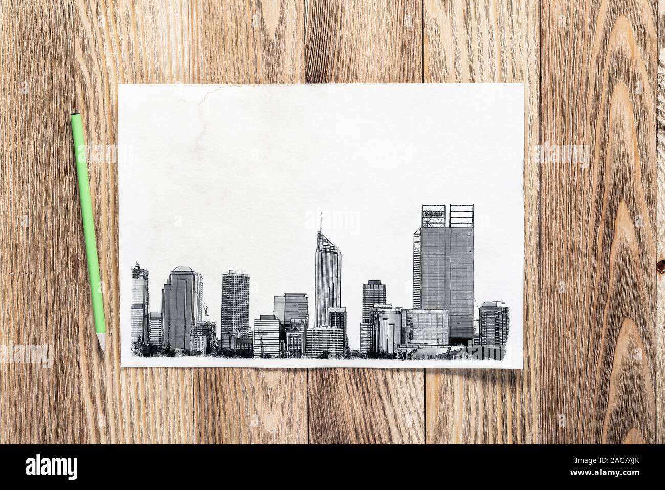 Modern city center pencil draw Stock Photo - Alamy