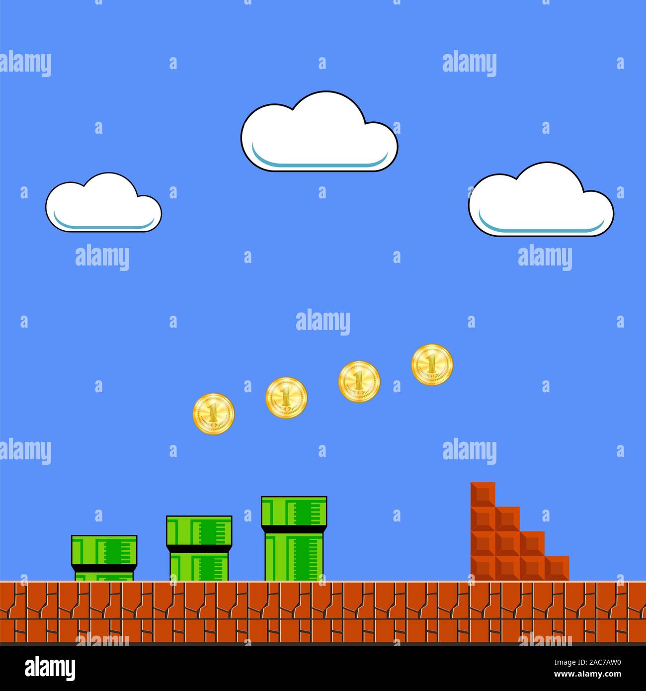 Old Game Background. Classic Retro Arcade Design with Pipe and Brick ...