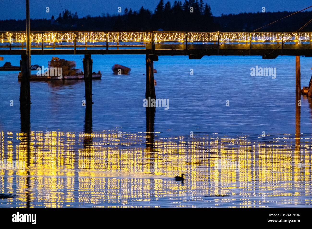 Thousands of holiday fairy lights decorate the historic footbridge ...
