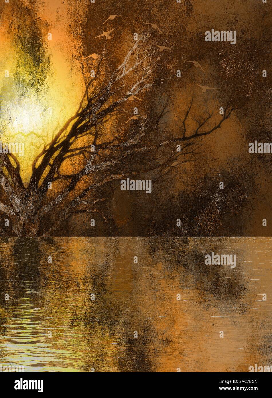 The last birds. Modern surreal art Stock Photo - Alamy