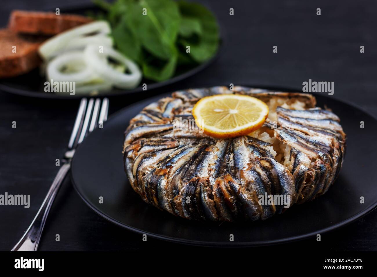 Pilaf with hamsi fish. Traditional Turkish food - Kapama Pilav Stock ...