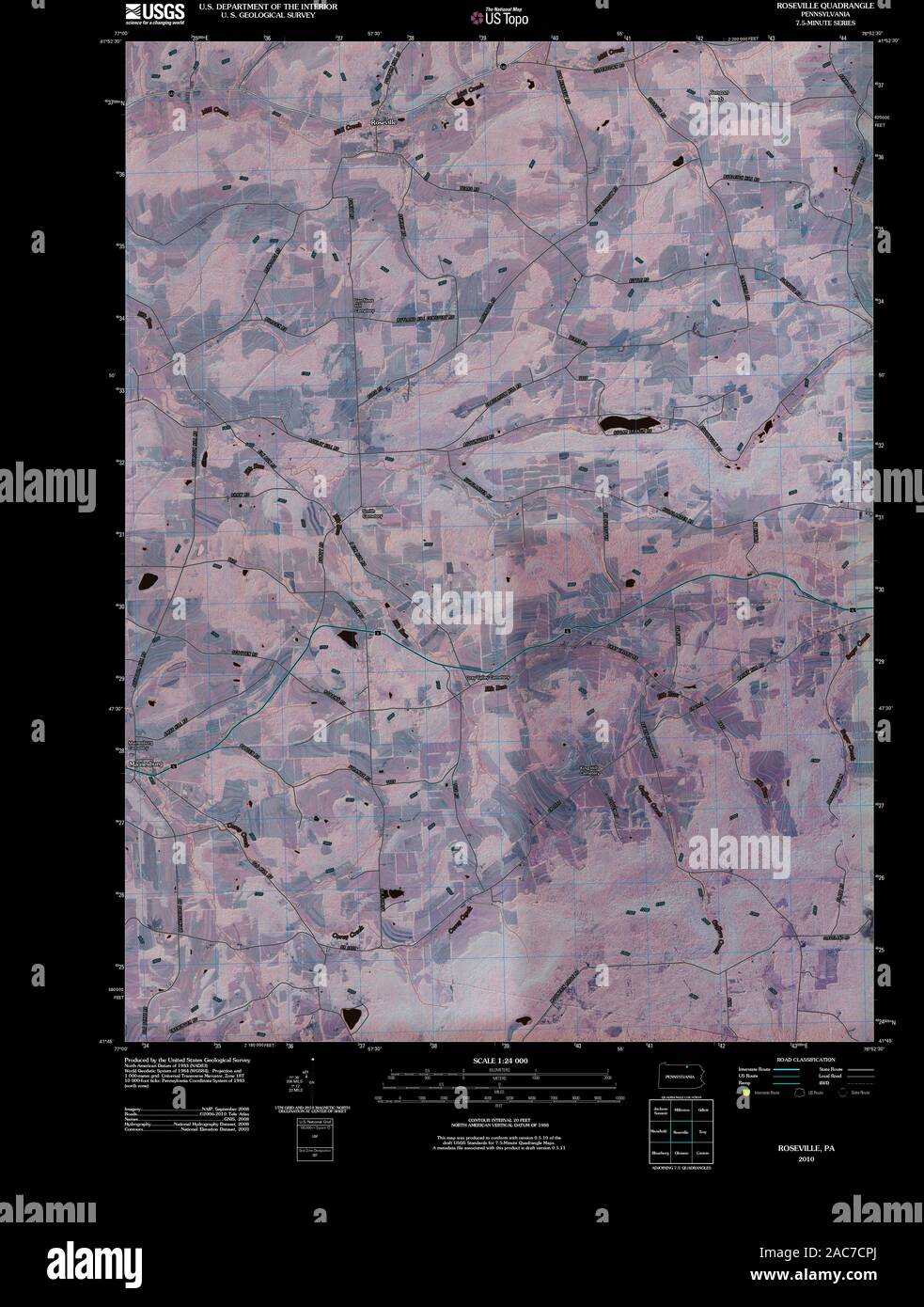 USGS TOPO Map Pennsylvania PA Roseville 20100708 TM Inverted ...