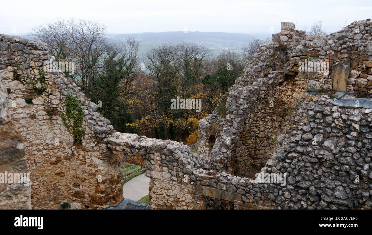 The ruins of Landskron Castle surrounded by the autumnal nature Stock ...