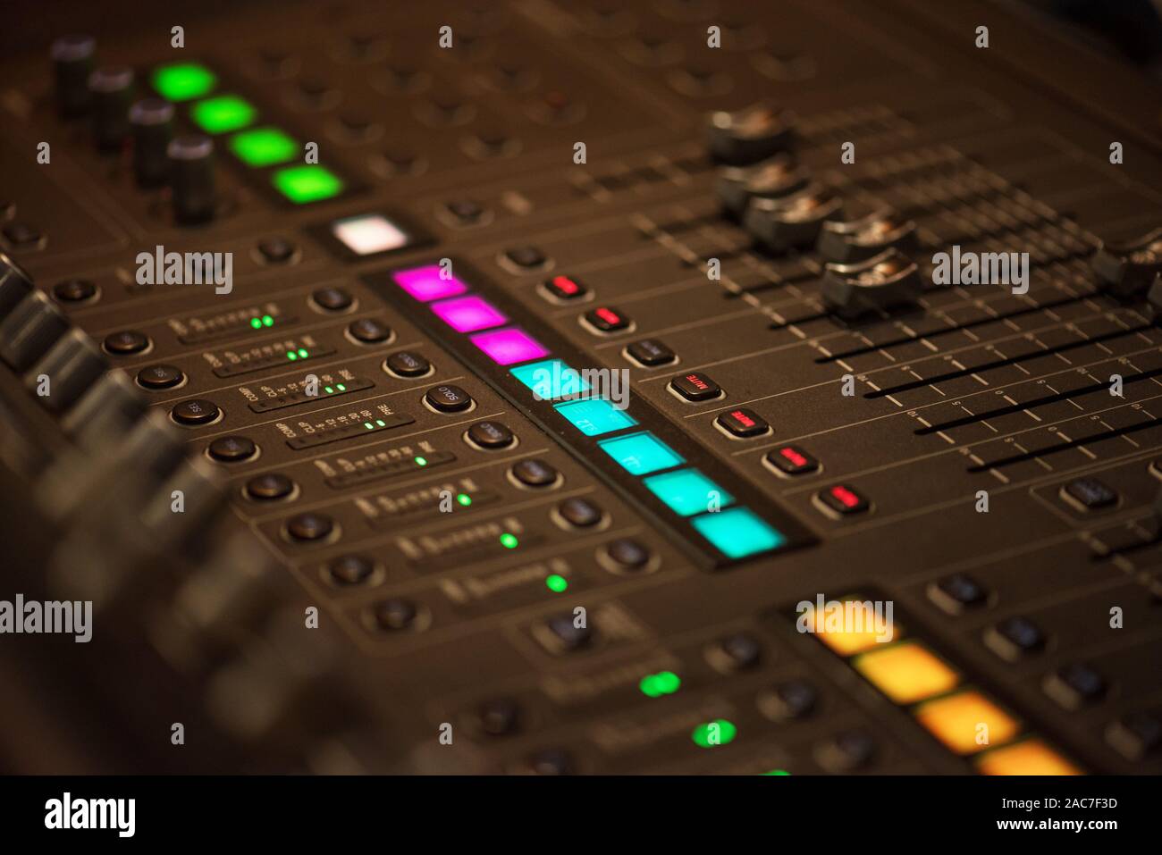 Silver blurred sliders of the stage controller Stock Photo - Alamy